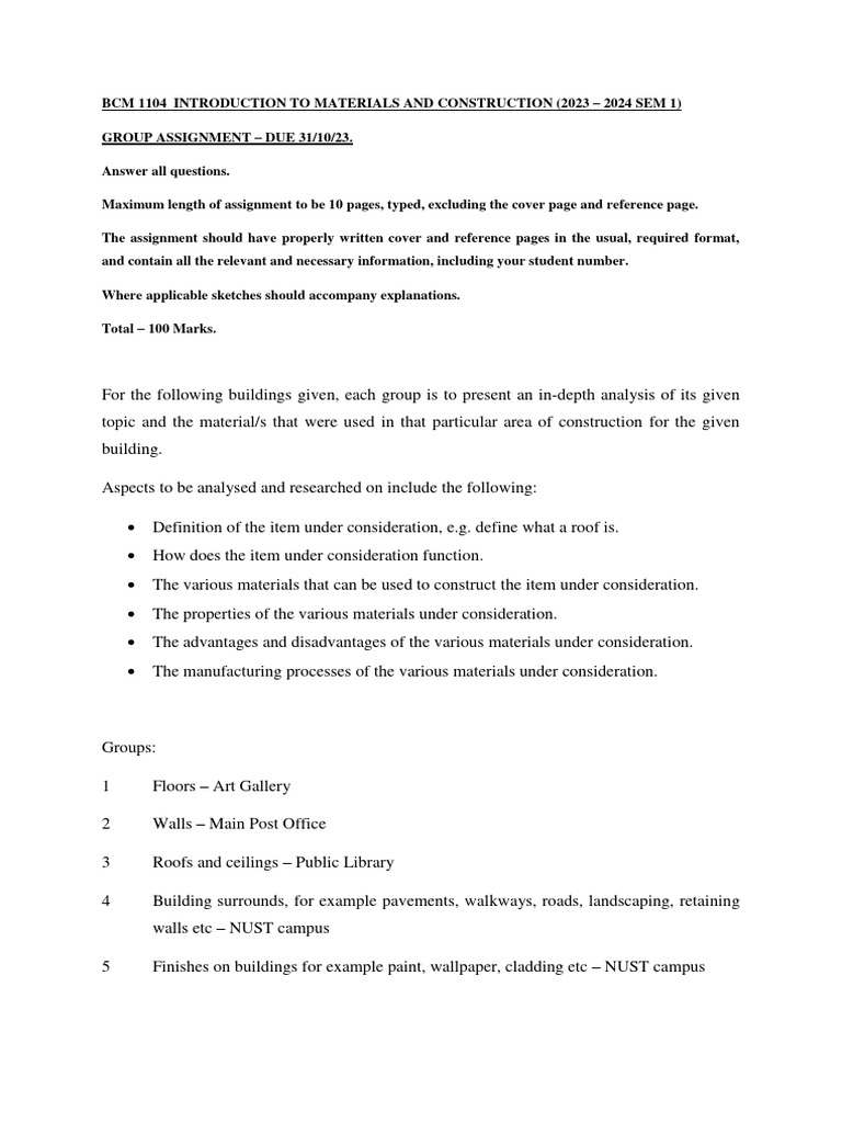 BCM 1104 (2023 - 2024) Group Assignment | PDF | Building