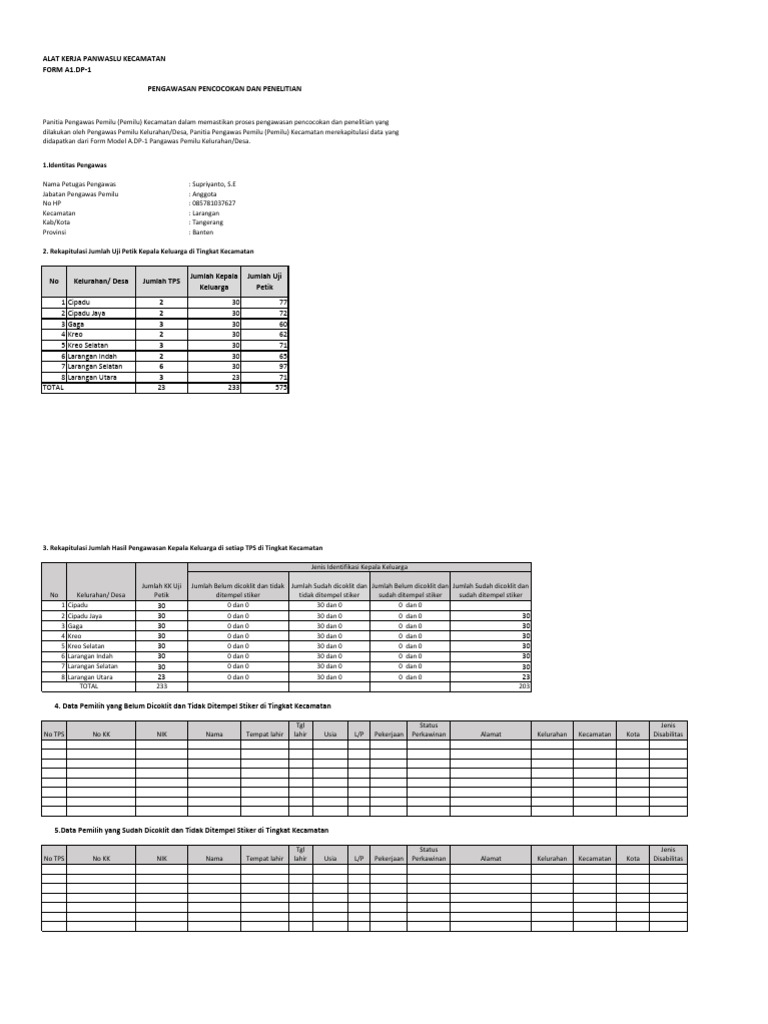 Form A1 DP1 - CONTOH | PDF