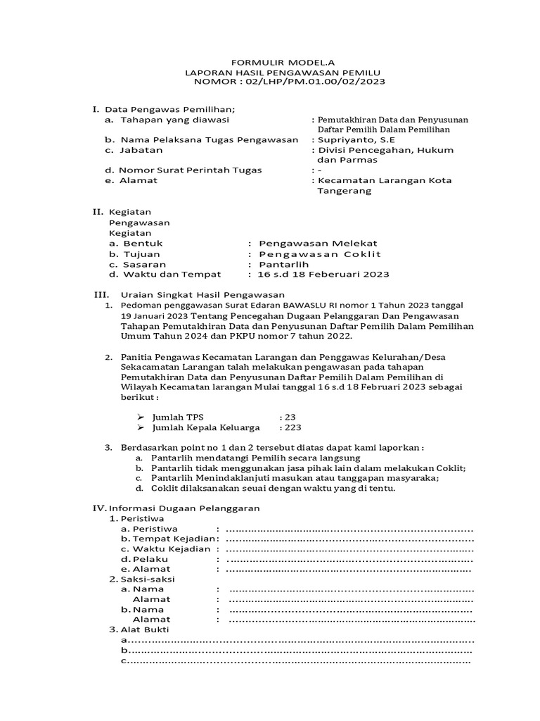 FORM A 5_CONTOH | PDF