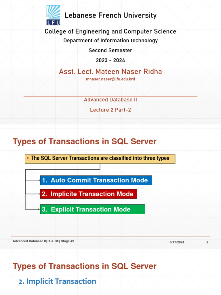 Lect 2 2 | PDF | Relational Database | Database Transaction