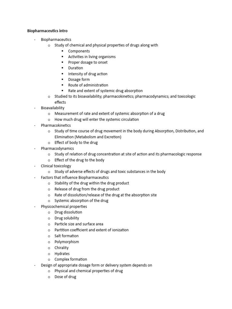 Introduction To Biopharmaceutics | PDF | Bioavailability | Pharmacokinetics