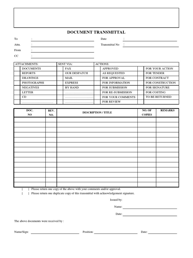 Document Transmittal Form Template | PDF