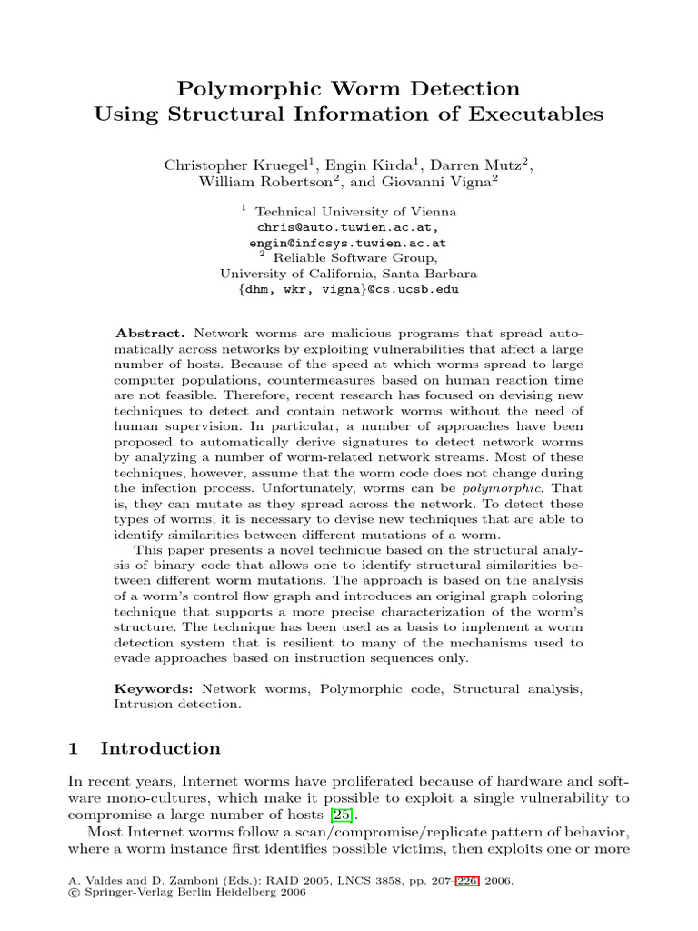 Polymorphic Worm Detection Using Structural Information of Executables | PDF | Malware ...