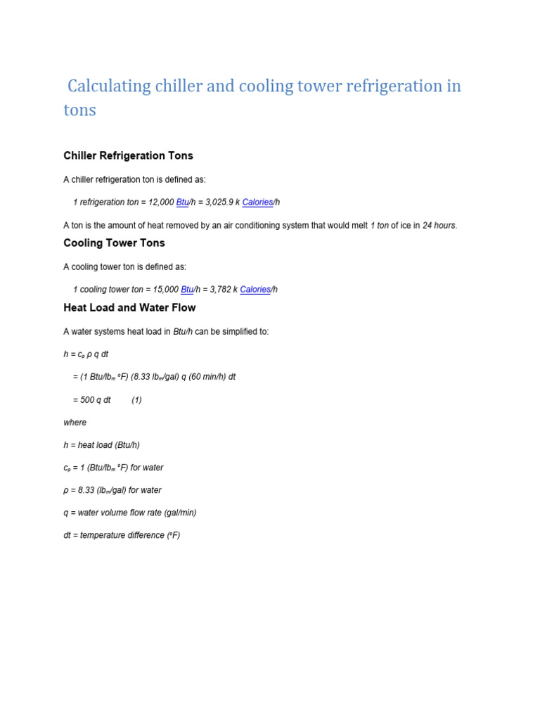 Calculating Chiller and Cooling Tower Refrigeration in Tons | PDF | Air ...