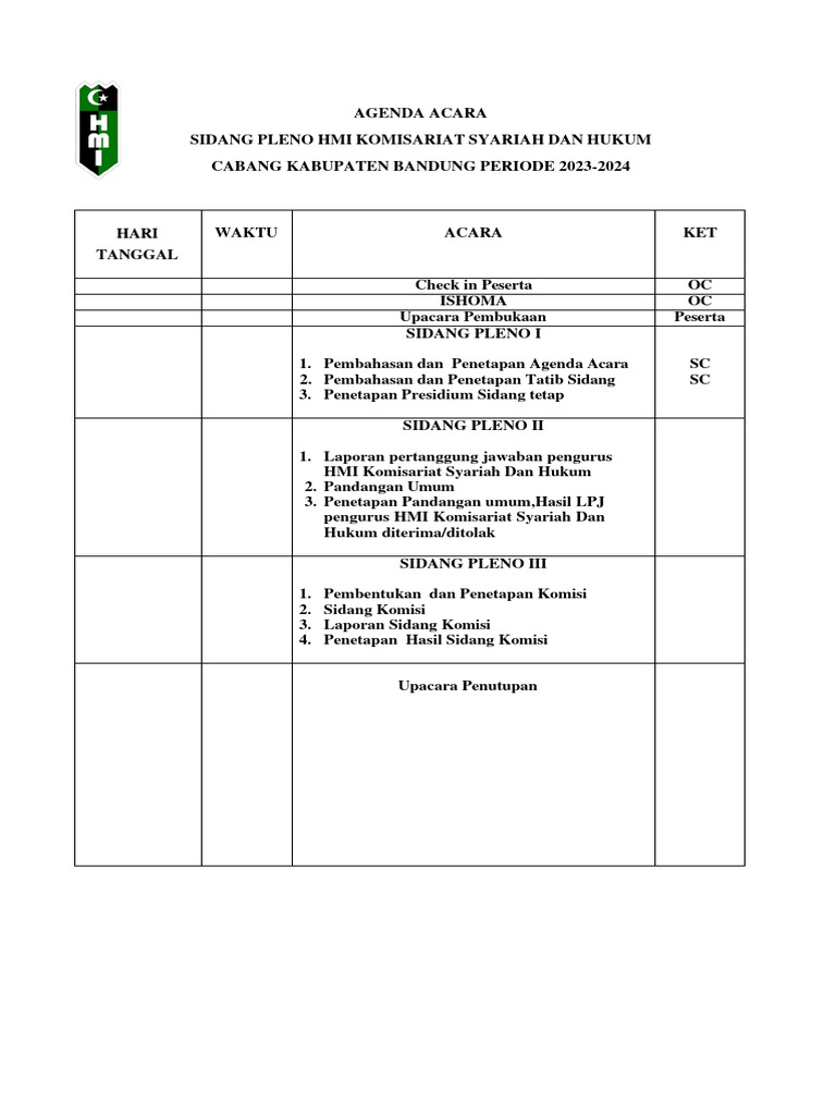 Agenda Sidang Pleno HMI 2023-2024 | PDF