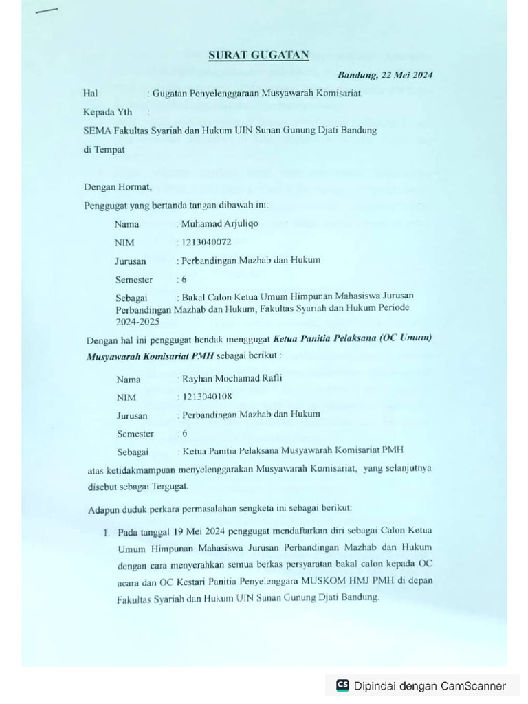 Surat Gugatan Muskom PMH 22 Mei 2024 | PDF
