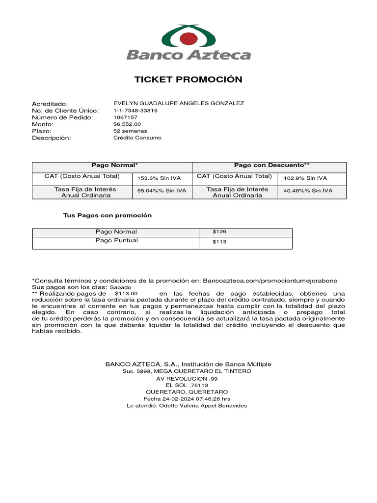 Ticket Promoción: Pago Normal Pago Con Descuento | PDF | Finanzas y dinero