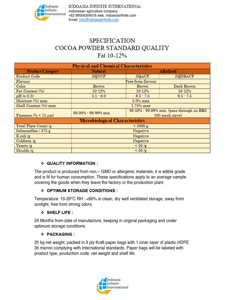 SPEC - Standard Quality Cocoa Powder | PDF