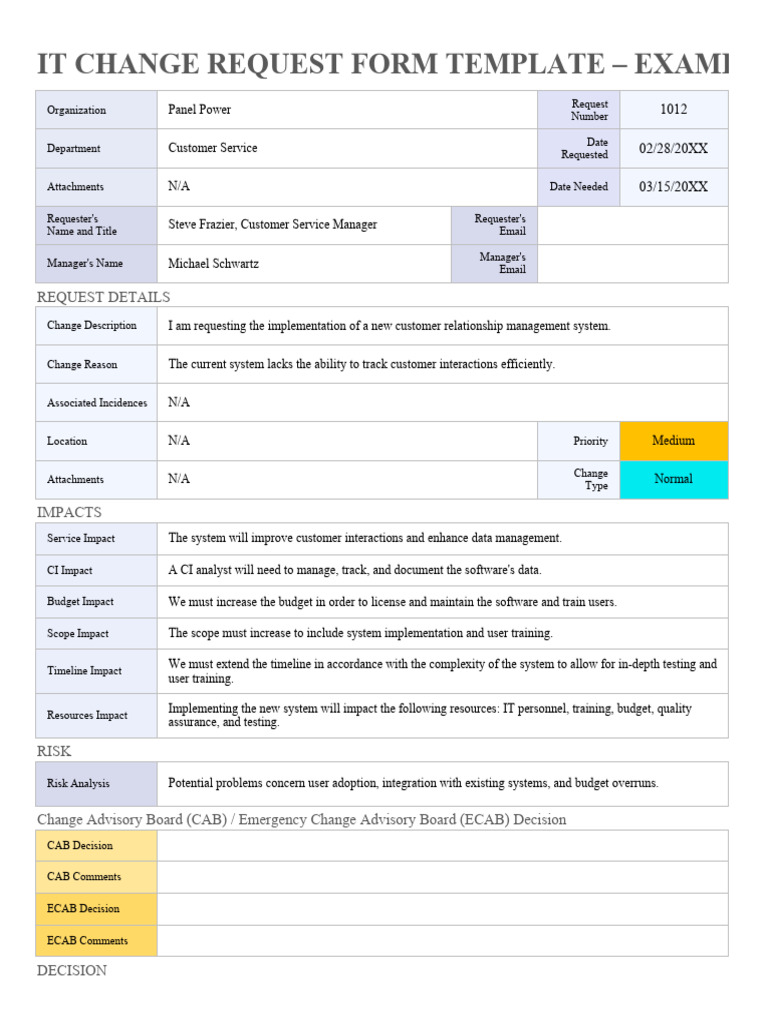 IC IT Change Request Form Example Template | Download Free PDF | System ...