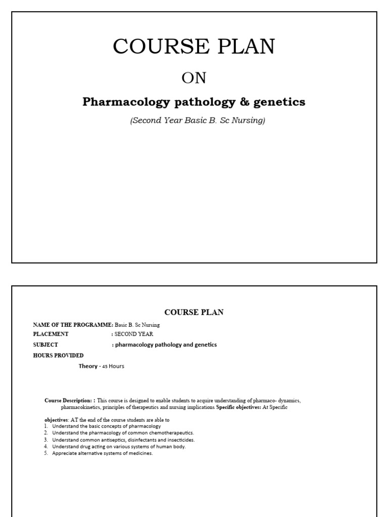 COURSE PLAN ON Pharma, Patho, Genetics | PDF | Genetic Disorder | Pathology