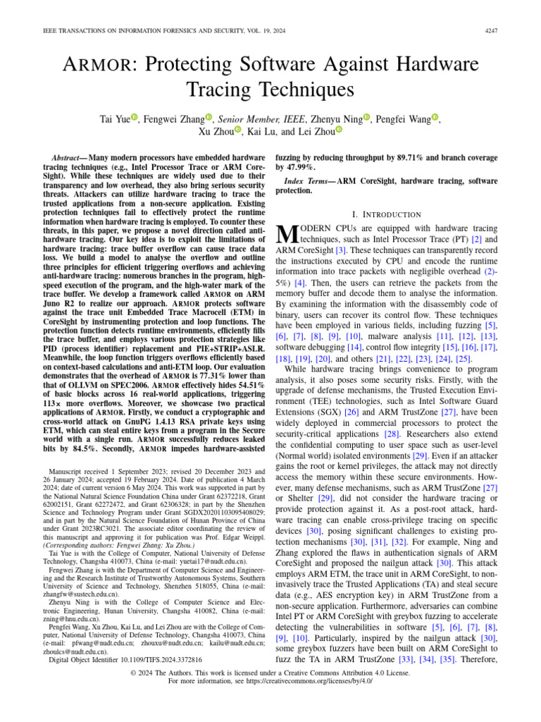 Armor Protecting Software Against Hardware Tracing Techniques | PDF | Central Processing Unit ...