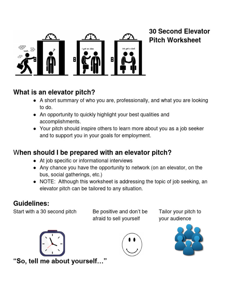 Virtual Amb Training 1 Elevator Pitch Worksheet | PDF | Human ...