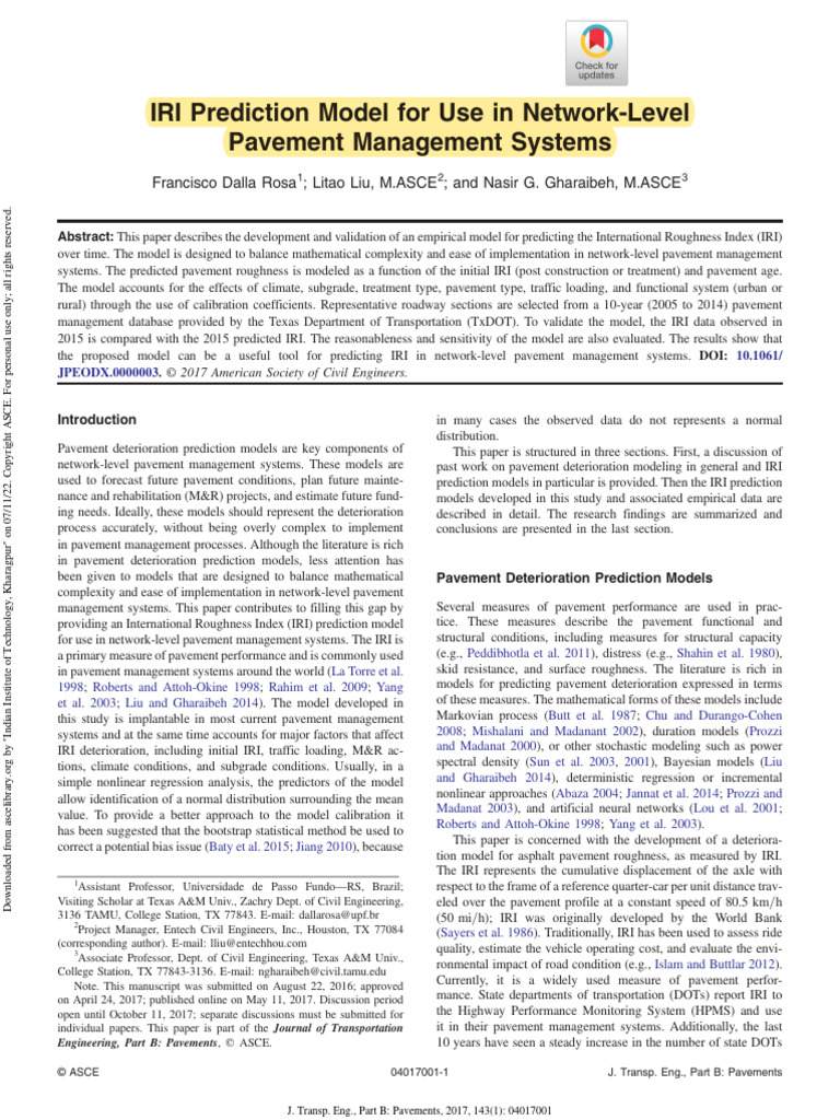 ASCE IRI Prediction Model | PDF | Road Surface | Root Mean Square Deviation