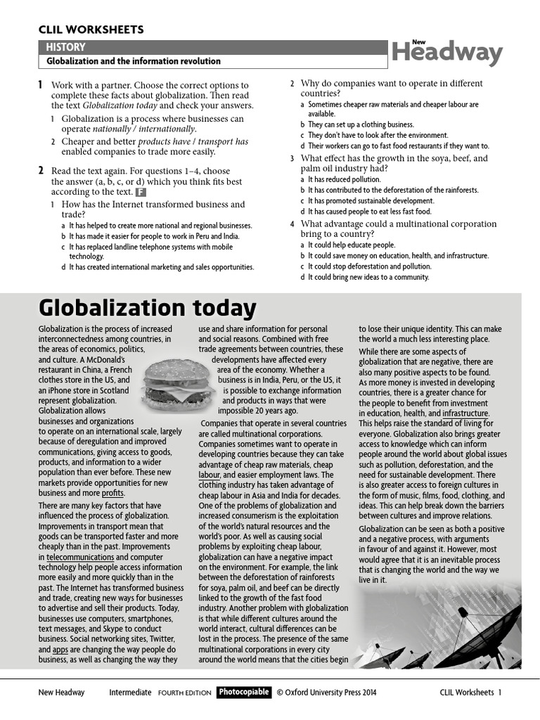 CLIL WORKSHEETS Globalization | Download Free PDF | Globalization ...