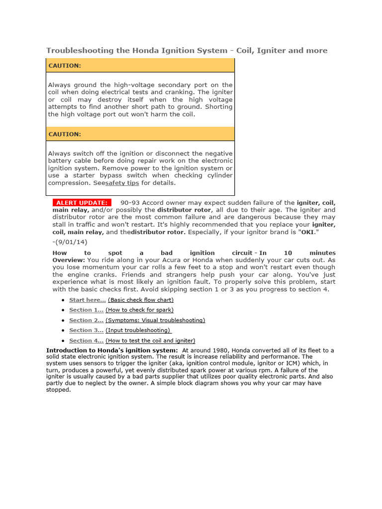 Troubleshooting the Honda Ignition System | Download Free PDF | Ignition System | Distributor