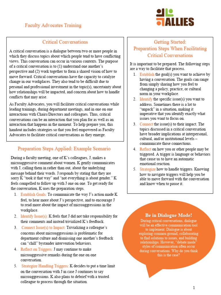 Final Handout Critical Conversations | PDF | Conversation | Experience