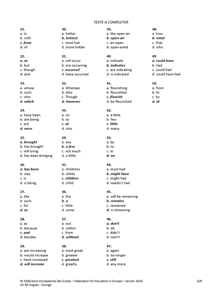 B4ANG201601C Correction Texte À Compléter + Corrigé Et Barème Essai ...