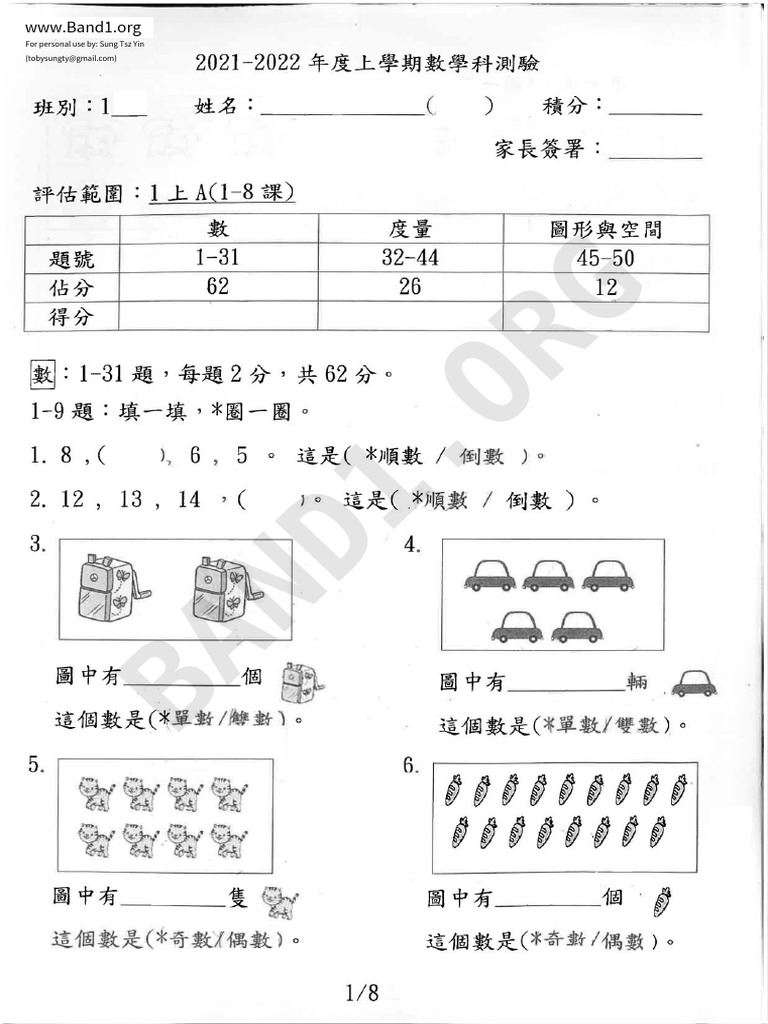 P1 Maths Exam Paper 5 | PDF