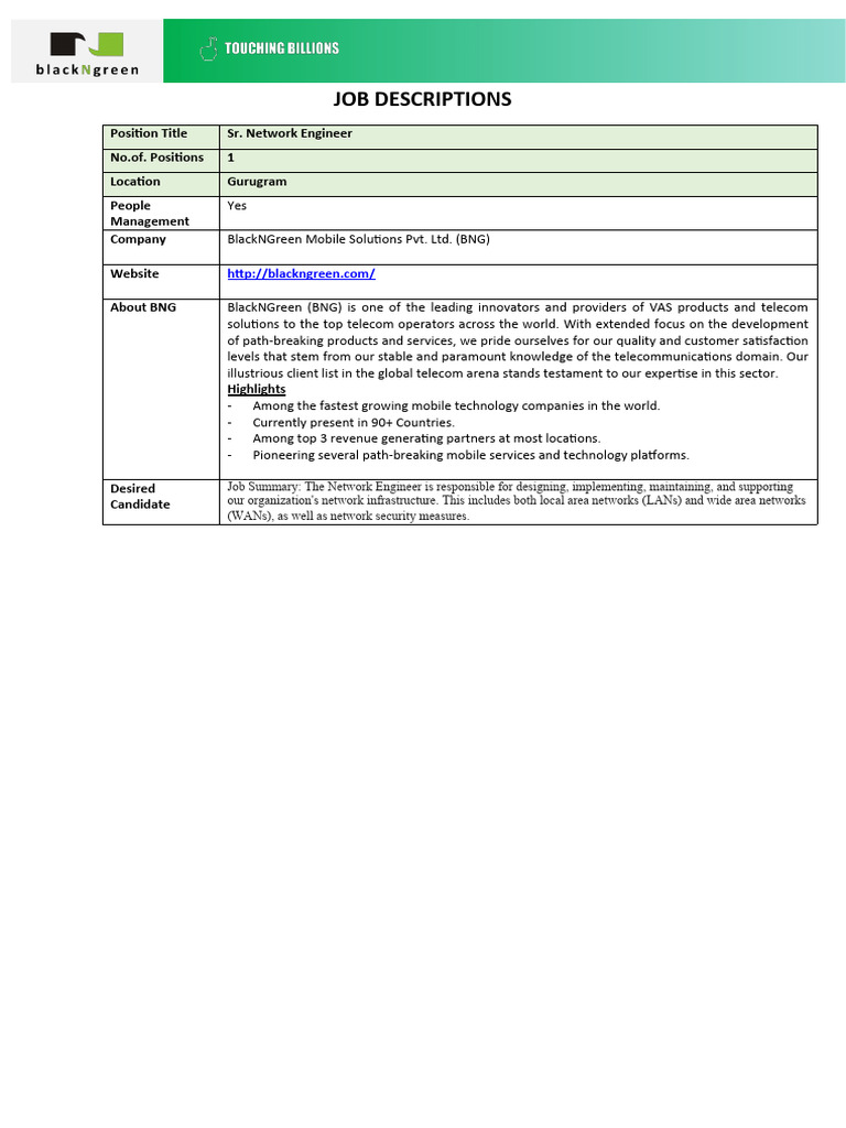 JD - Sr. Network Engineer | PDF | Computer Network | Internet Standards
