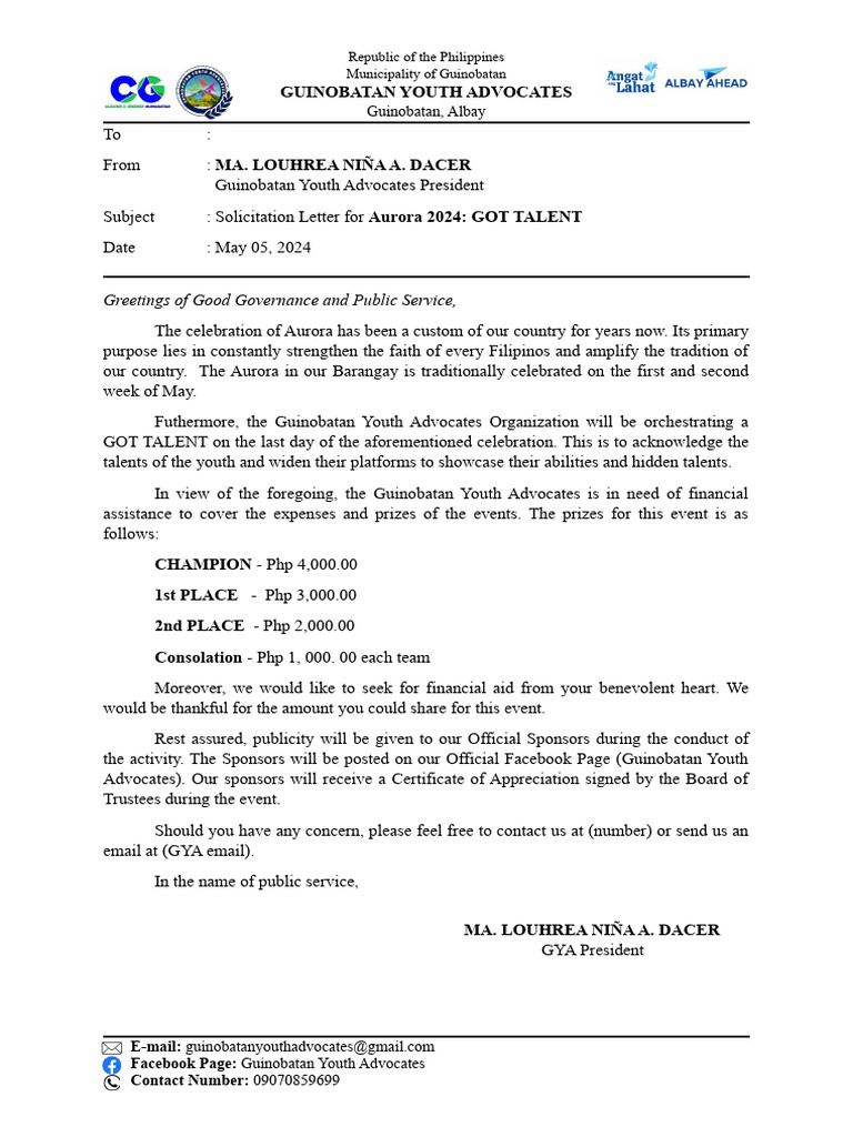 Solicitation Letter GYA | PDF