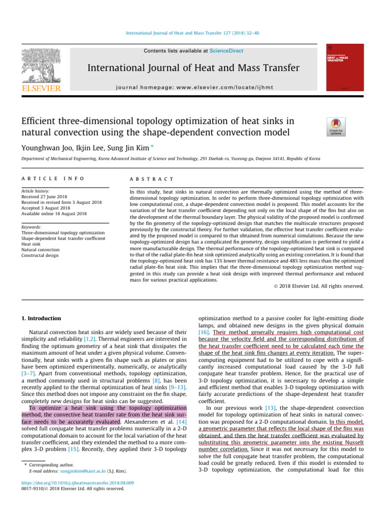 Efficient three-dimensional topology optimization of heat sinks in ... Efficient three-dimensional topology optimization of heat sinks in ...