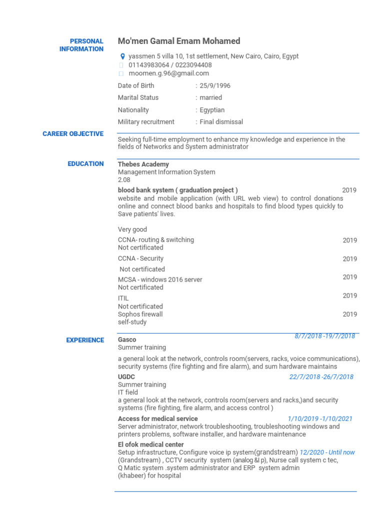 Momen Gamal | PDF | System Administrator | Cisco Certifications