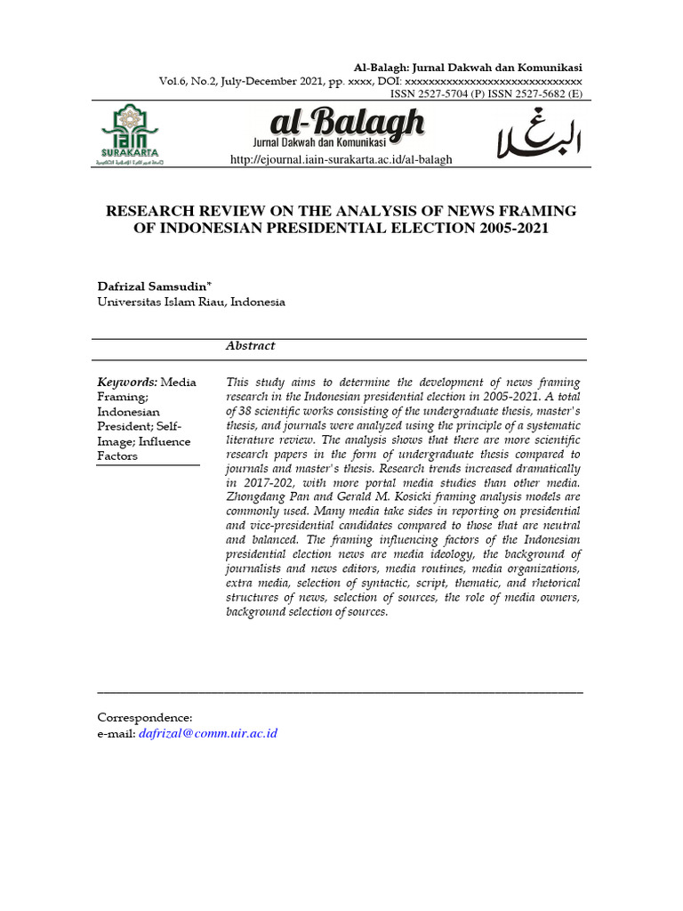 Draf Jurnal-Al Balagah Jurnal Dakwah Dan Komunikasi | PDF | Framing ...