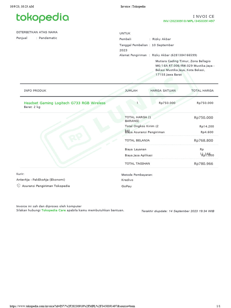 Invoice - Tokopedia | PDF