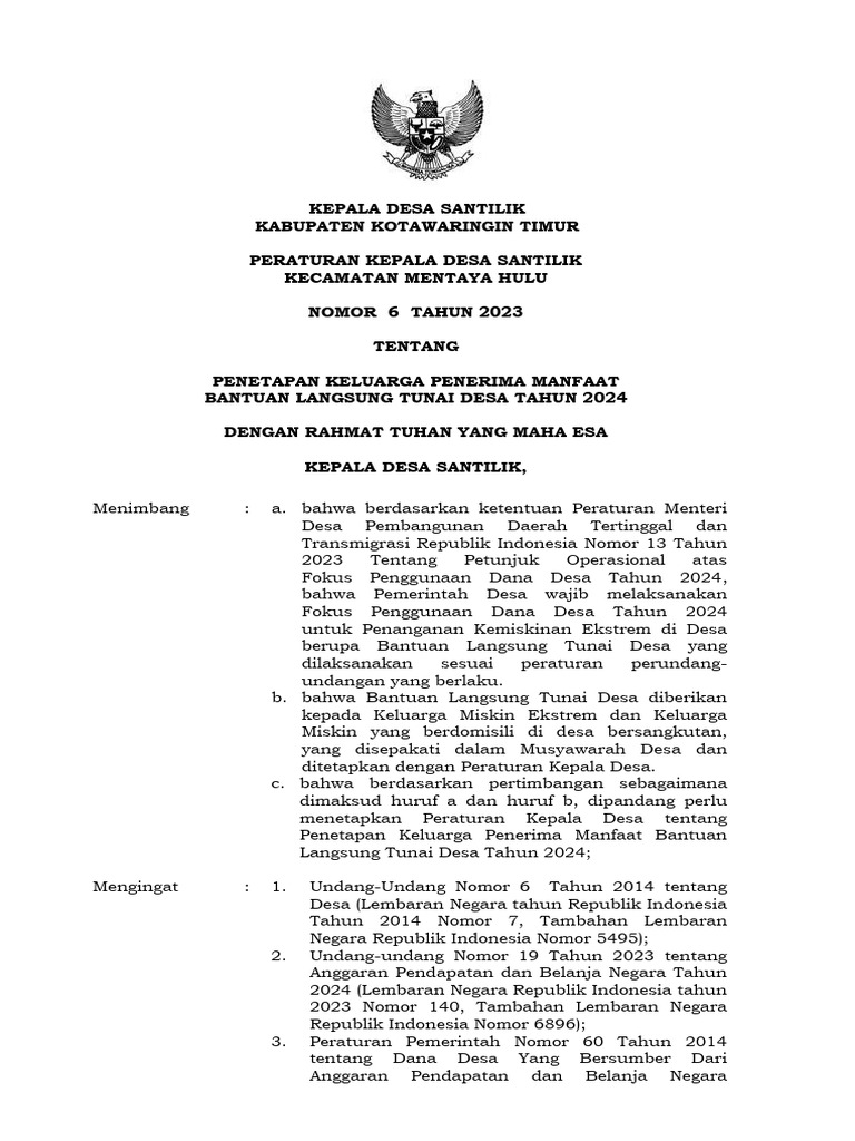 Penetapan Keluarga Penerima BLT 2024 | PDF