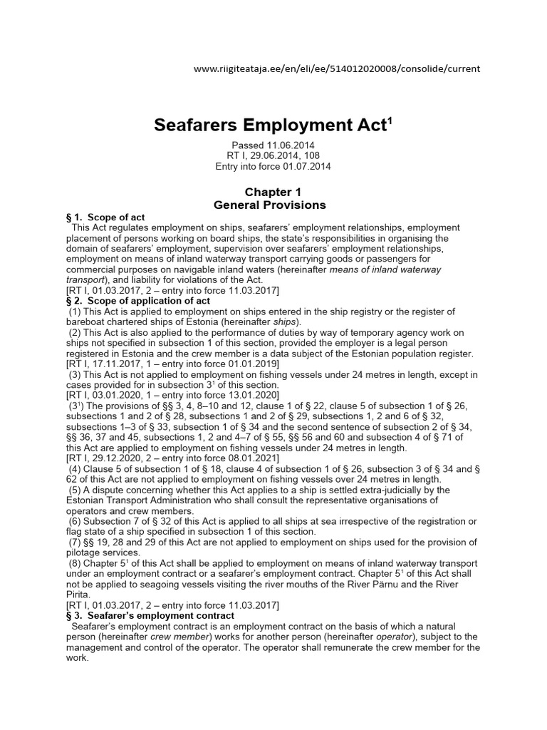 Seafarers Employment Act | PDF | Employment | Occupational Safety And ...