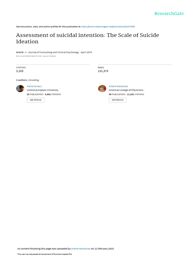 Assessment of Suicidal Intention The Scale of Suic | PDF | Suicide ...