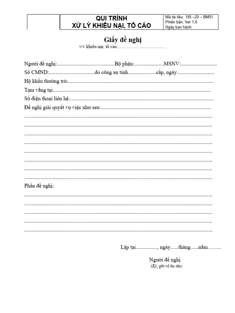 NS - 20 - BM01 - Giay de Nghi Khieu Nai, To Cao | PDF