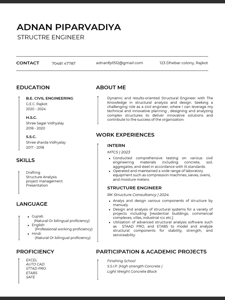 Resume Adnan Piparvadiya | PDF | Concrete | Engineering
