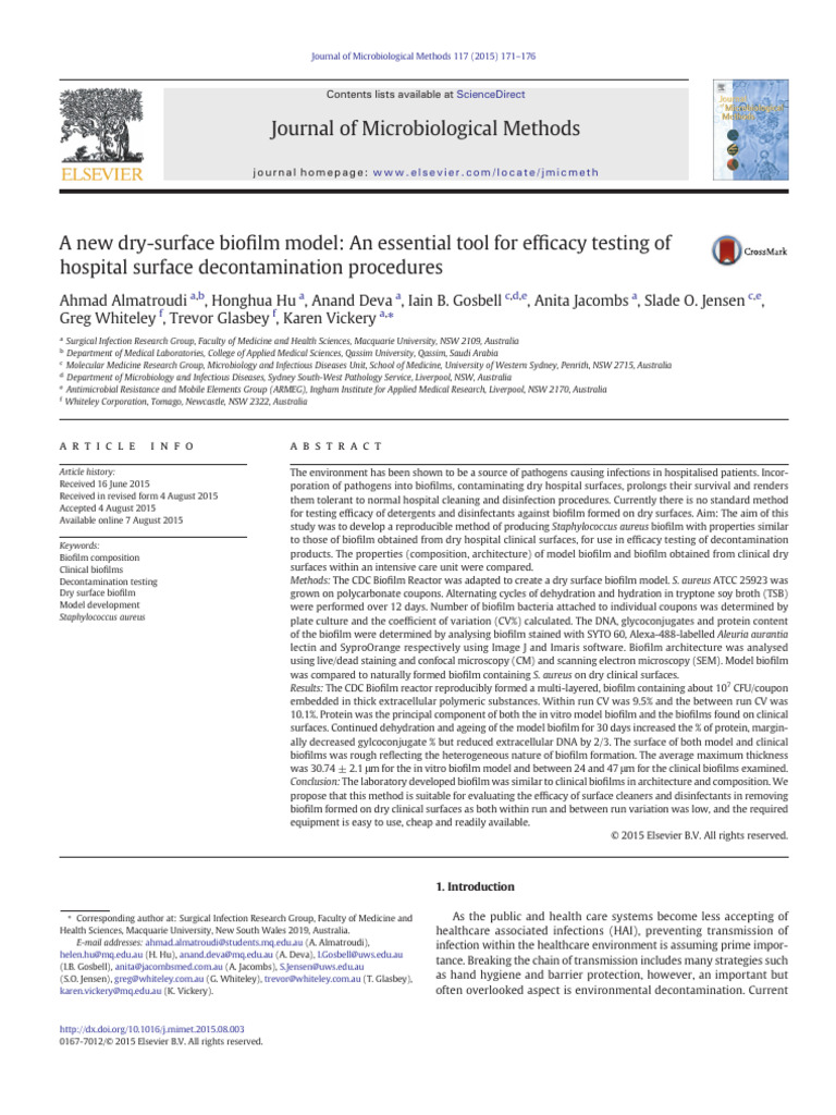 A New Dry Surface Biofilm Model An Essen | PDF | Biofilm ...