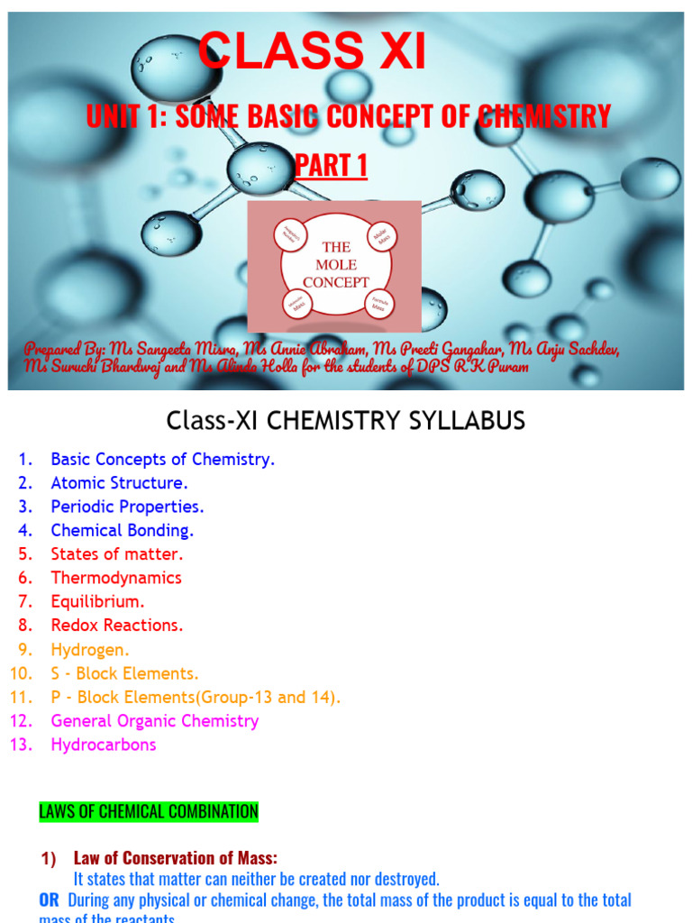 SOME BASIC CONCEPT Part 1- MOLE | PDF | Mole (Unit) | Molecules