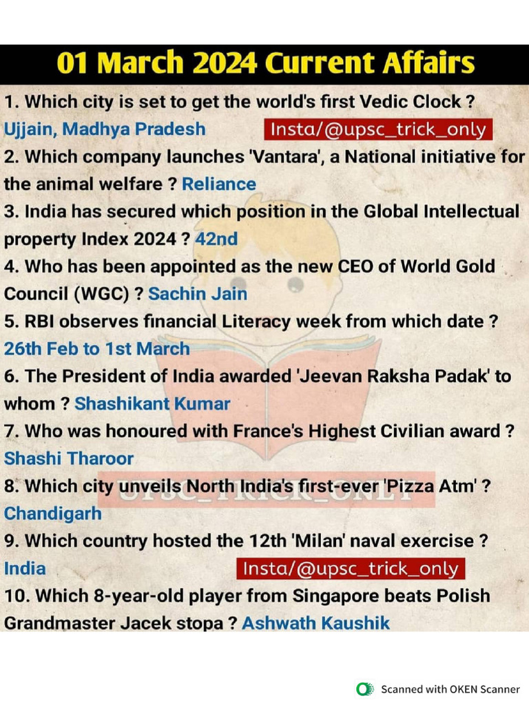 March, April, May 2024 Current Affairs | PDF