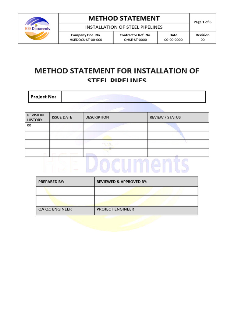 Method Statement For Installation of Steel Pipelines | PDF | Pipe ...