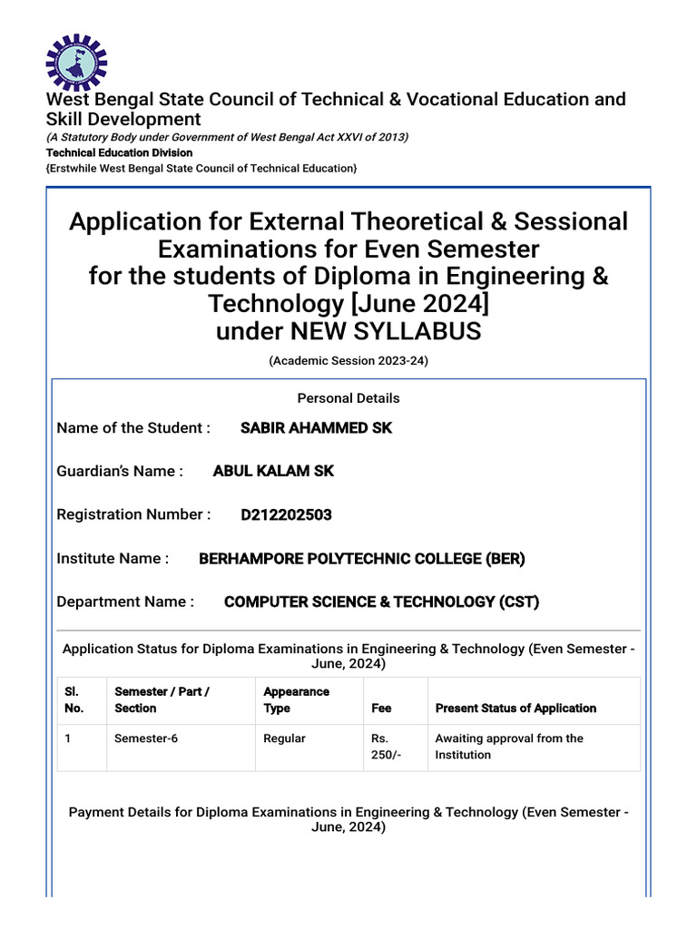 Examination Form Fillup | PDF