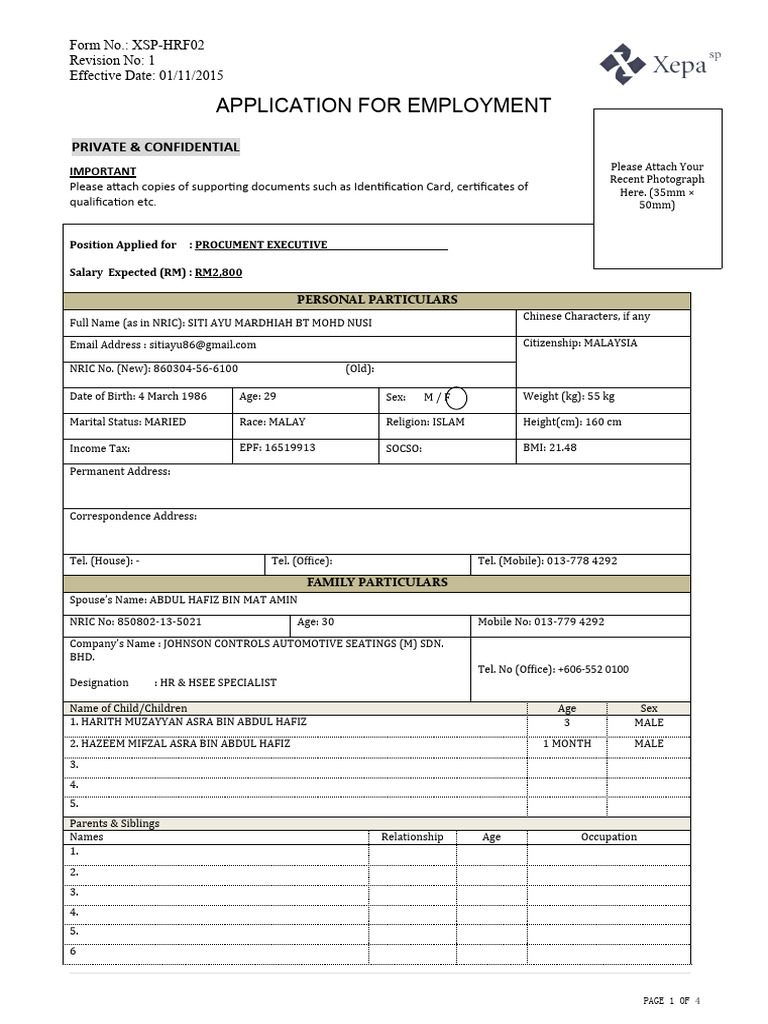Employment Application Form | PDF