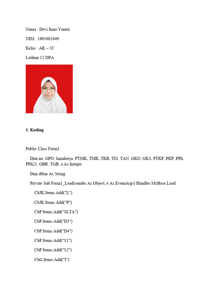 Latihan 12 Devi Irma Yunita AK 5C 1905081049-1 | PDF | Science & Mathematics