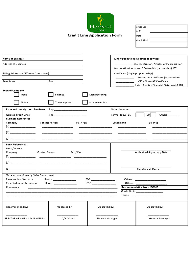Credit Line Application Form-1 | PDF | Credit | Finance & Money Management