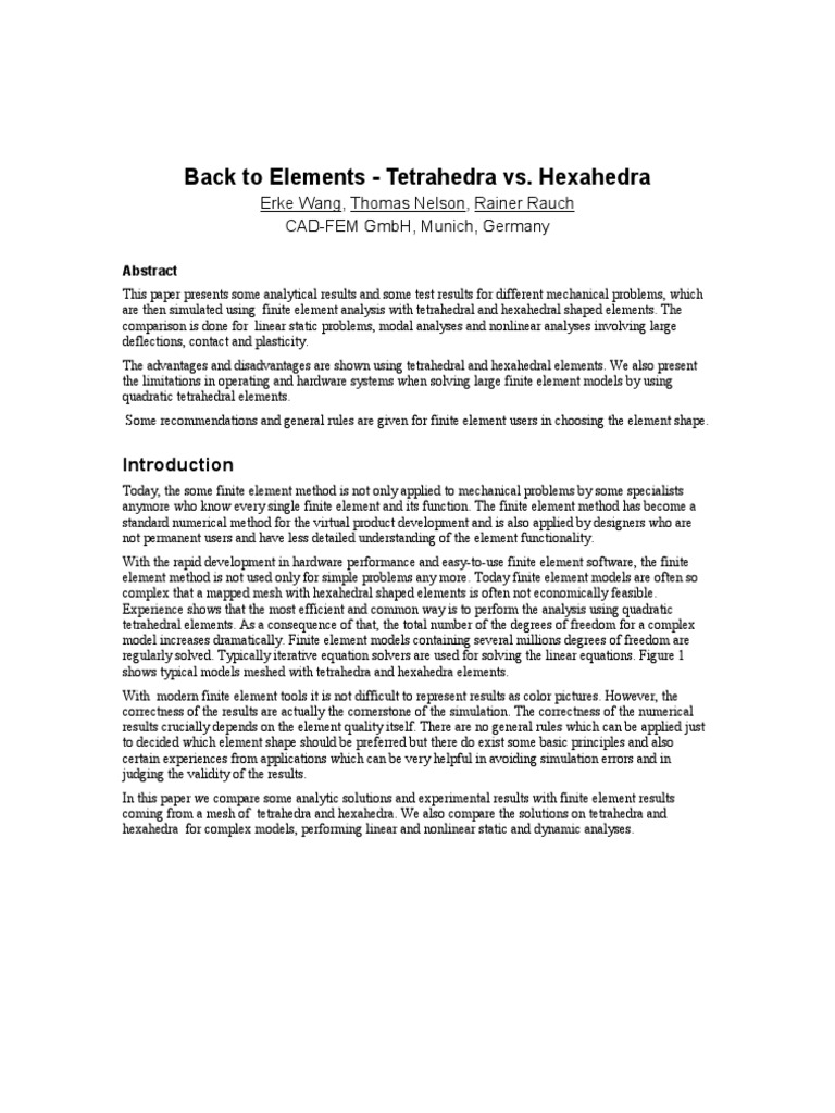 Quadratic Tetrahedral Elements Analysis | PDF | Finite Element Method ...
