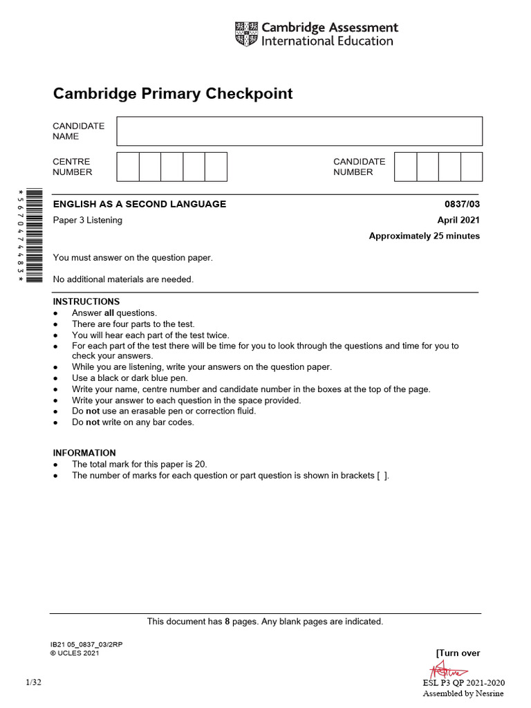 ESL_P3_QP_2021-2020 | Download Free PDF | English As A Second Or ...
