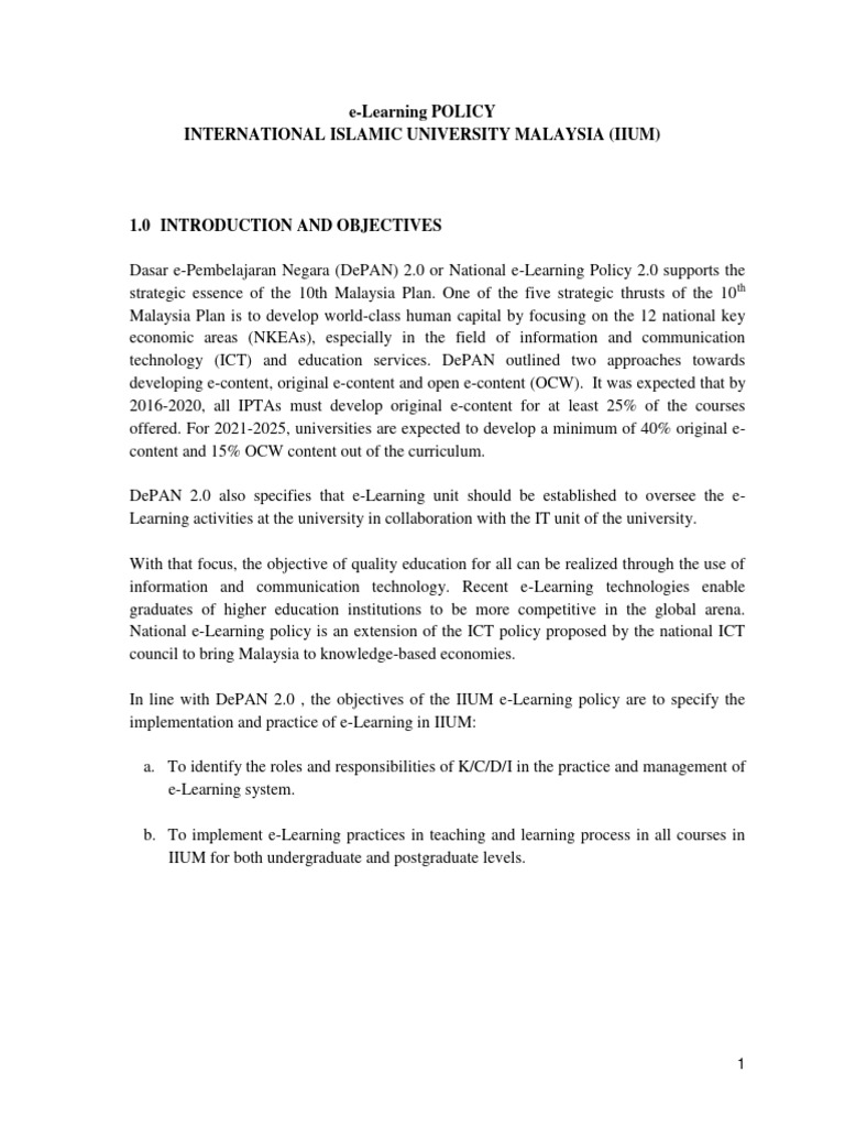 IIUM ELearning Policy | PDF | Educational Technology | Learning