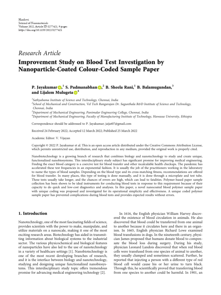 Improvement Study On Blood Test Investigation by N | PDF | Blood Type ...