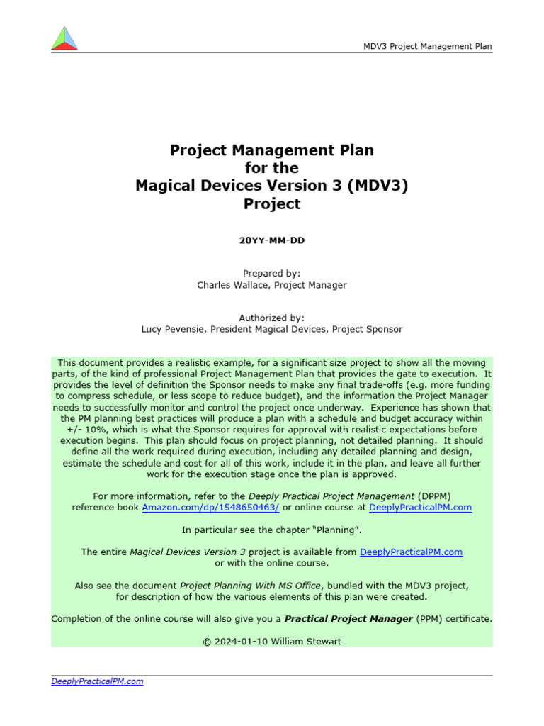 2 - MDV3 Project Management Plan | Download Free PDF | Project ...