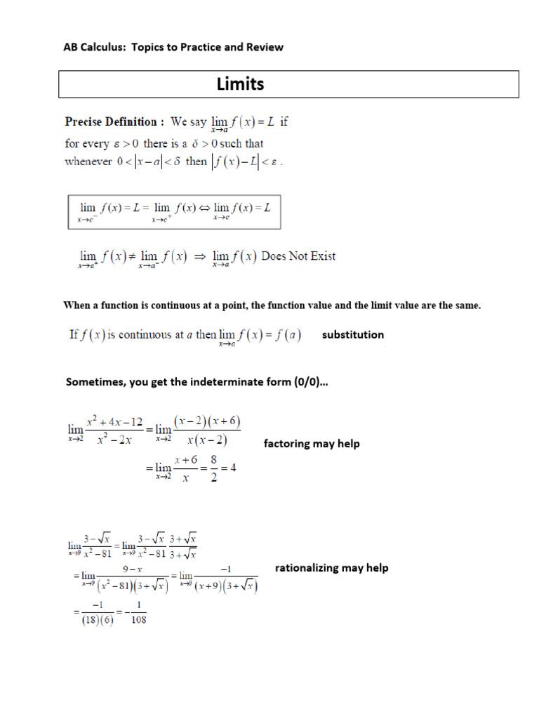 Calc - Final Topics To Review | PDF | Asymptote | Functions And Mappings