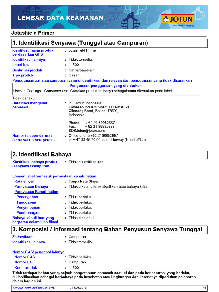 MSDS - Jotashield Primer | PDF