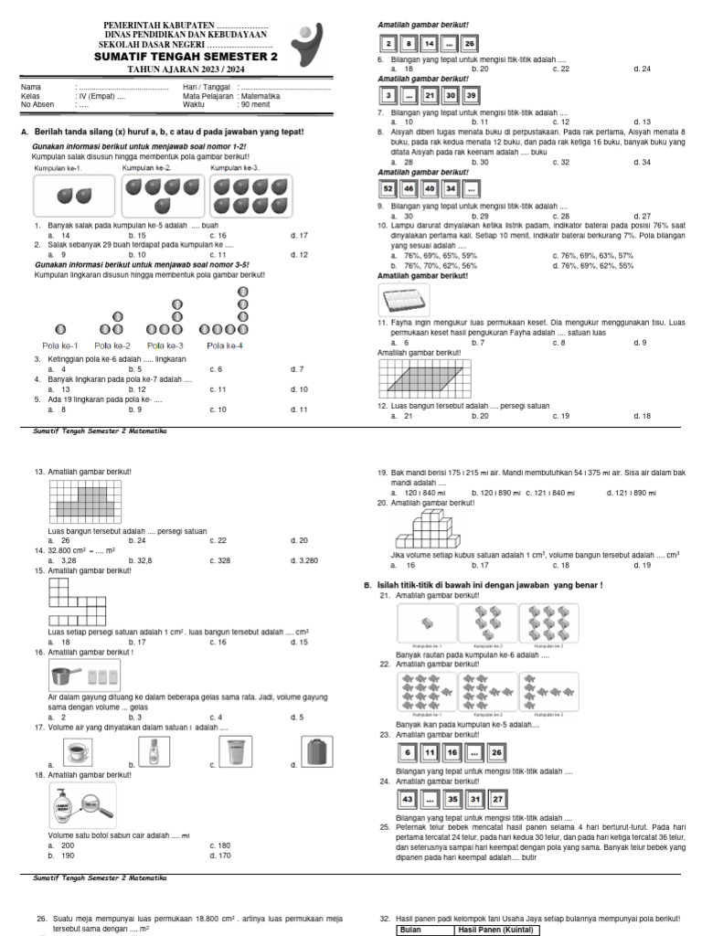 STS Matematika Kelas 4 - Sem 2 | PDF