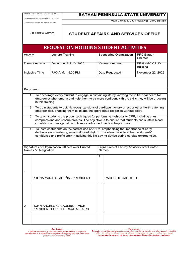 BPSU Student Activity Request Form | PDF | Medicine | Internal Medicine